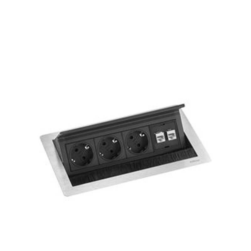 Priza Blat Incastrabila EVOline 937 Flip Top Push, 3 x Schuko